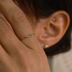 Baguette Emerald Moondrop Ring