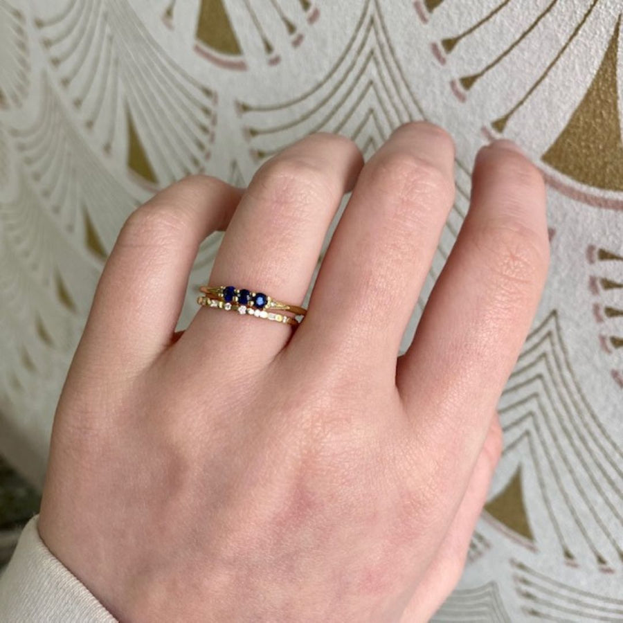 3 Blue Sapphire Art Deco Ring