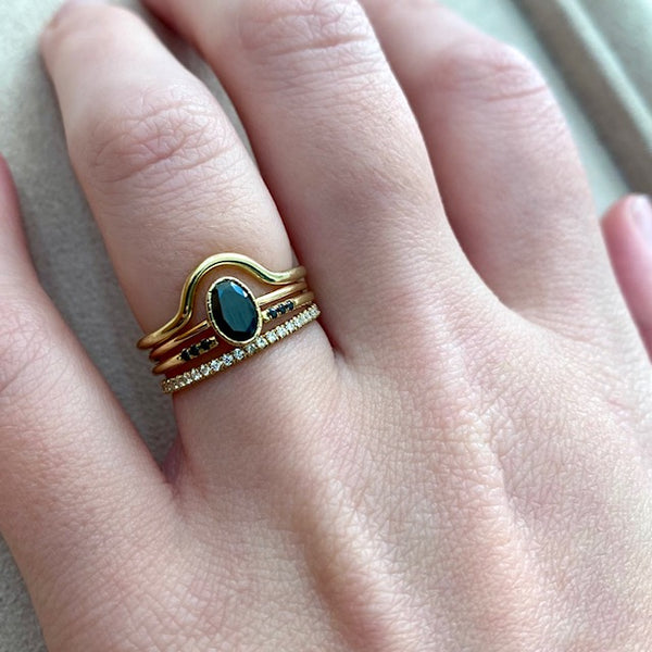 Oval Black Diamond Wisp Gold Ring
