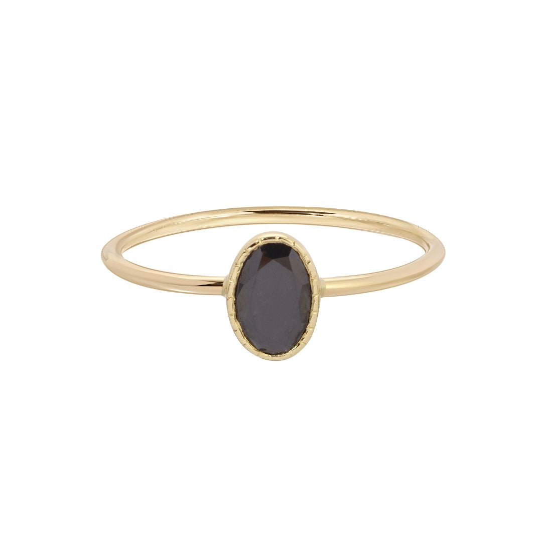 Oval Black Diamond Wisp Gold Ring