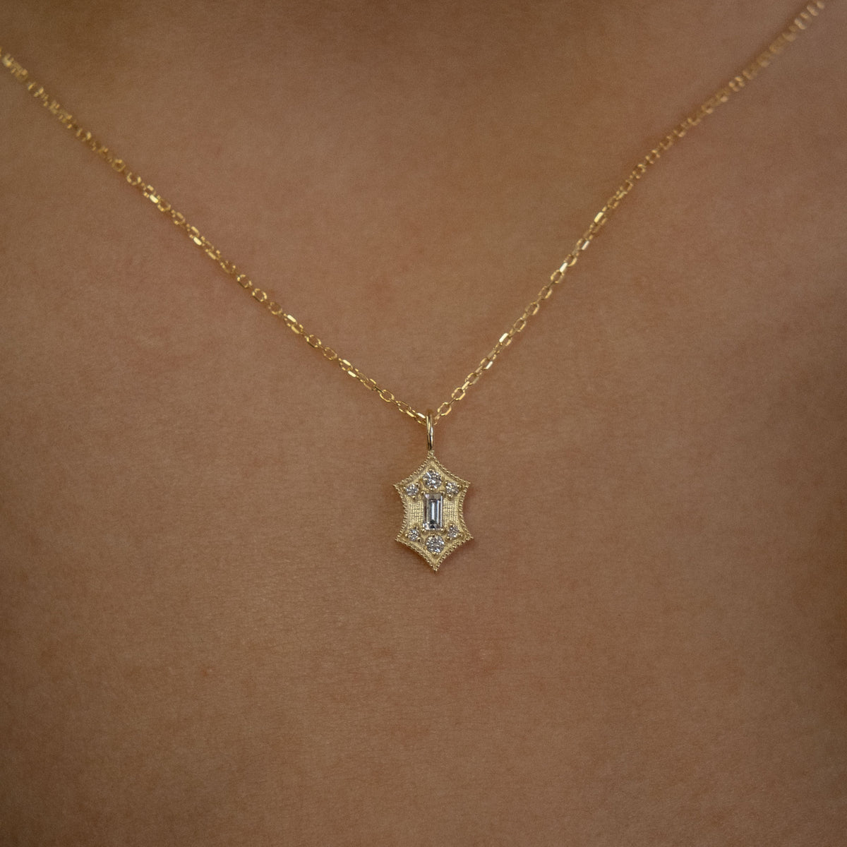 Diamond Baguette Shield Necklace