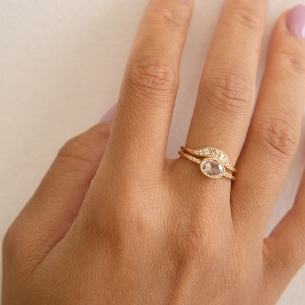 Oval Rose Cut Diamond Equilibrium Ring